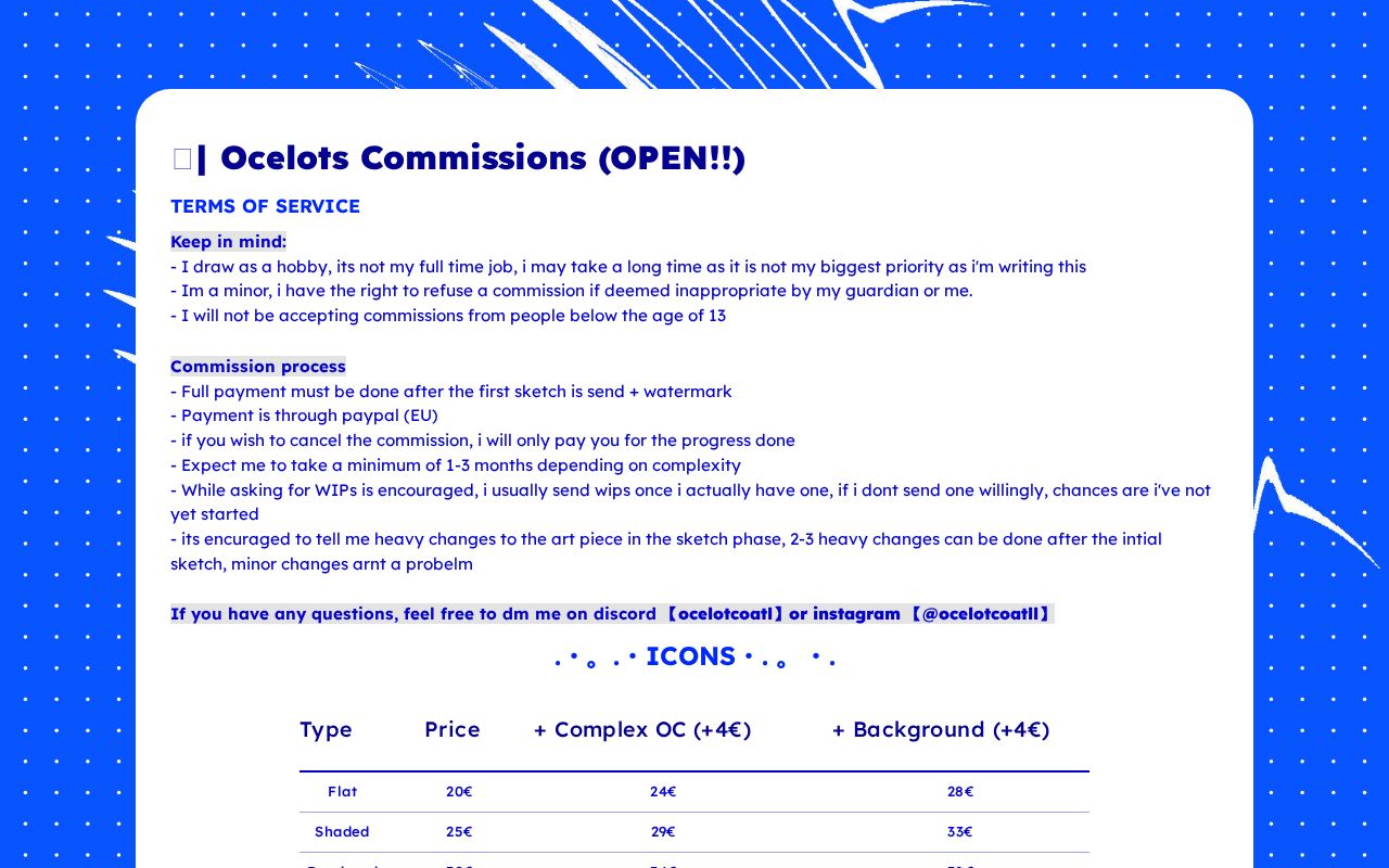 Ocelotcoatls Commissions